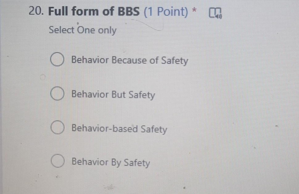 20. Full form of BBS (1 Point) * Select One | StudyX