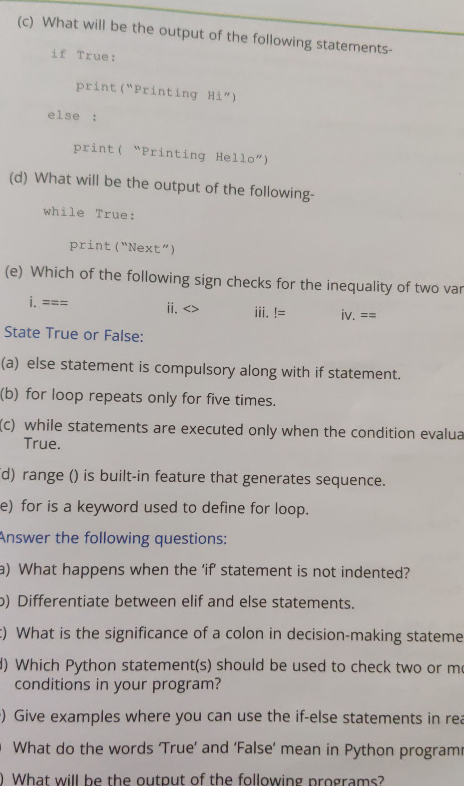 (c) What will be the output of the following | StudyX
