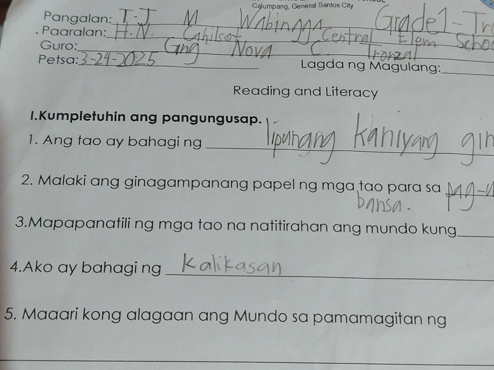 I. Kumpletuhin ang pangungusap. 1. Ang tao | StudyX