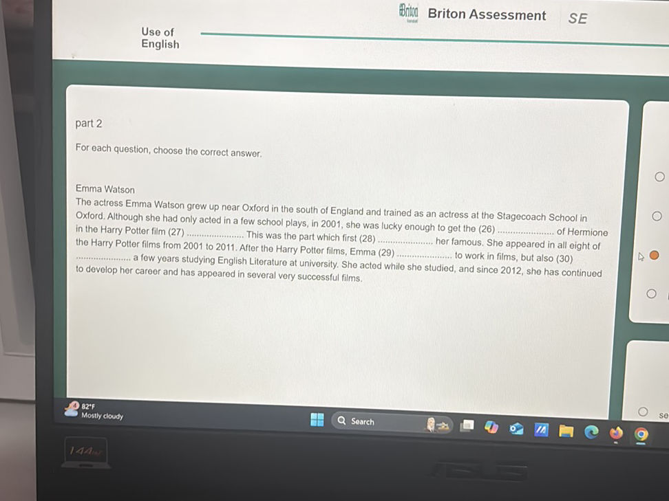 part 2 For each question, choose the | StudyX