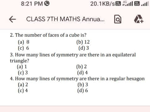 2. The number of faces of a cube is? (a) 8 | StudyX