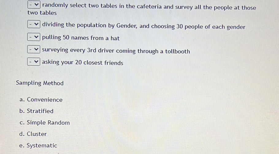 Which sampling method is described in each | StudyX