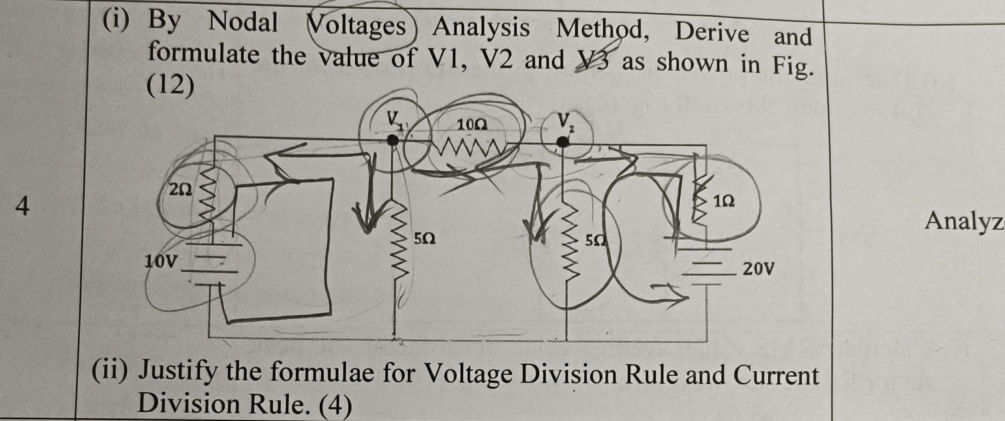 (i) By Nodal Voltages Analysis Method, | StudyX