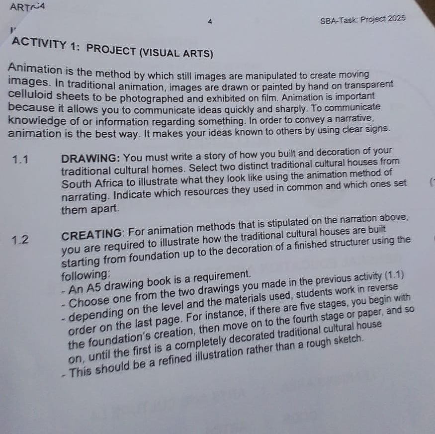 ACTIVITY 1: PROJECT (VISUAL ARTS) Animation | StudyX