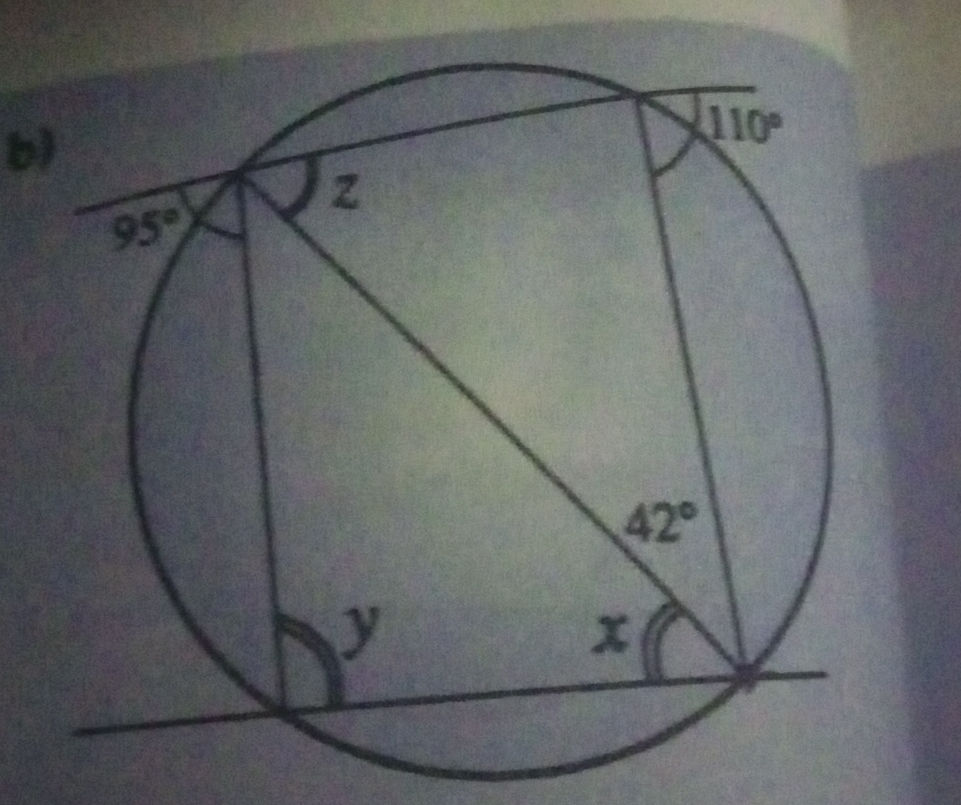 Find the values of angles x, y, and z in the | StudyX