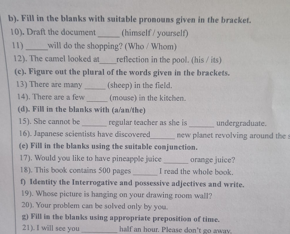 b). Fill in the blanks with suitable | StudyX