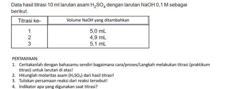 Data hasil titrasi 10 mL larutan asam H₂SO₄ | StudyX