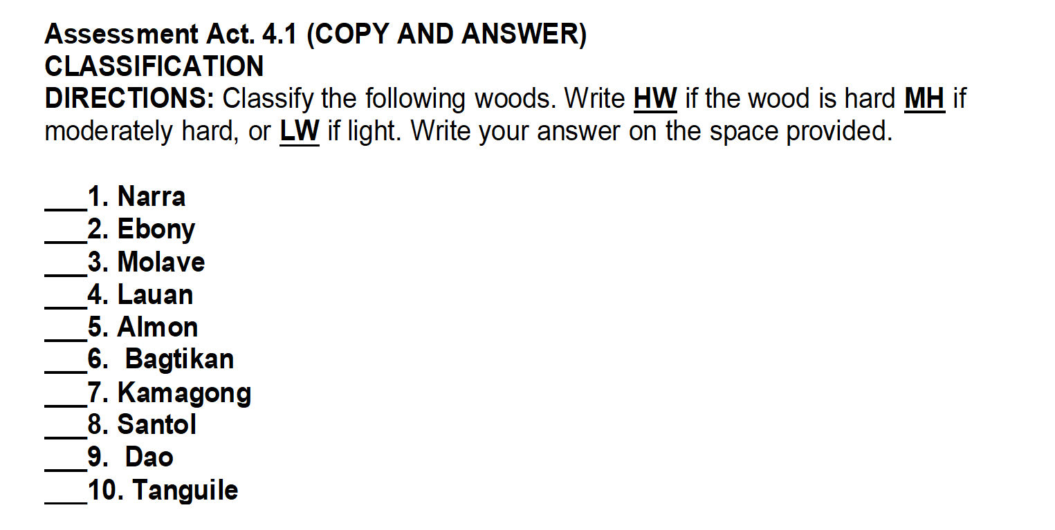 Assessment Act. 4.1 (COPY AND ANSWER) | StudyX