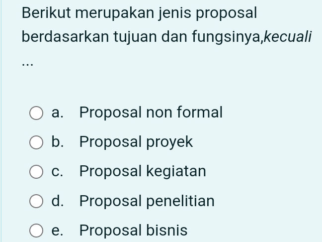 Berikut merupakan jenis proposal berdasarkan | StudyX