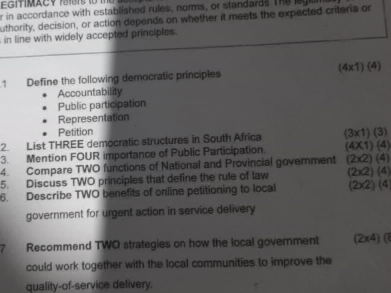 1. Define the following democratic | StudyX