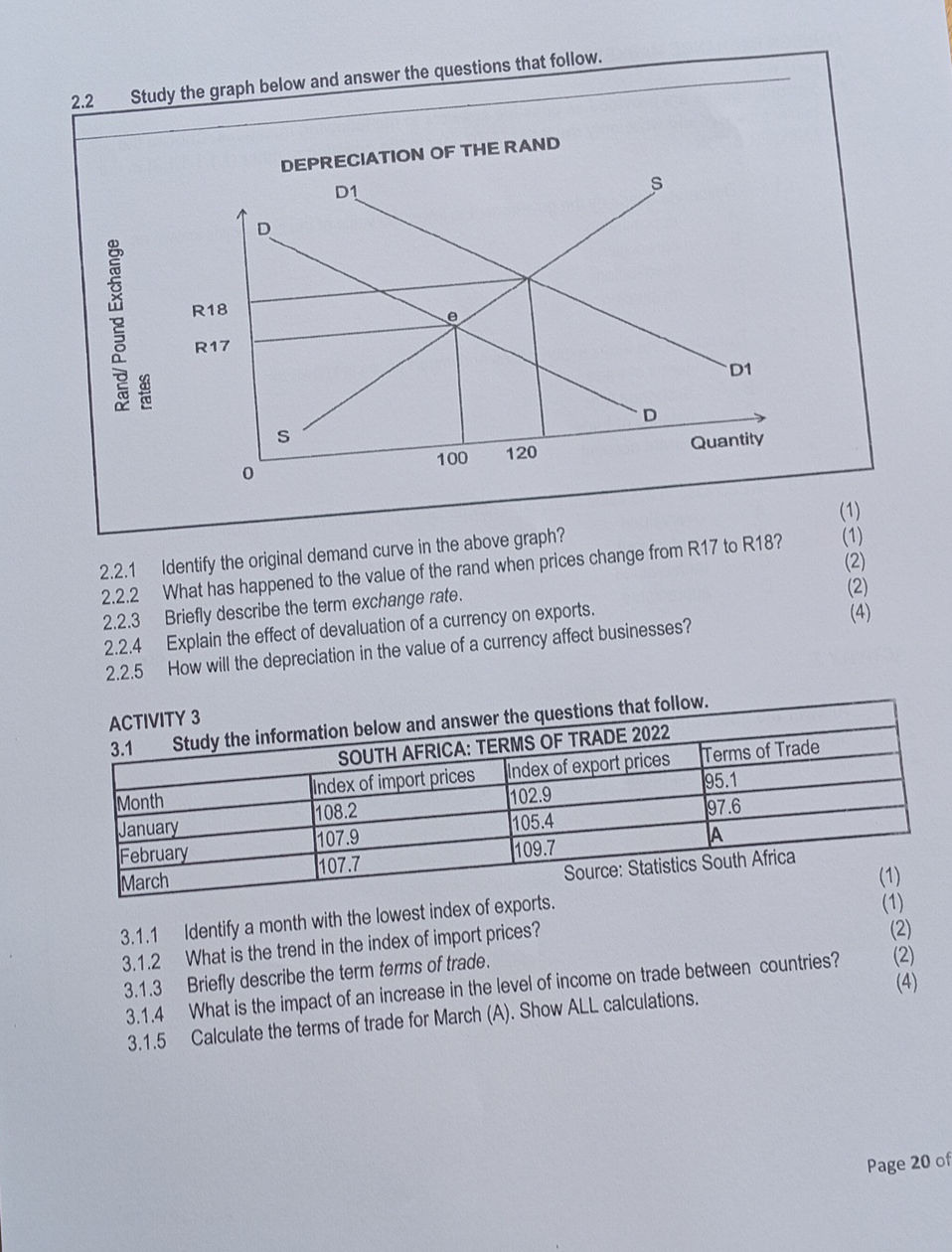 2.2 Study the graph below and answer the | StudyX