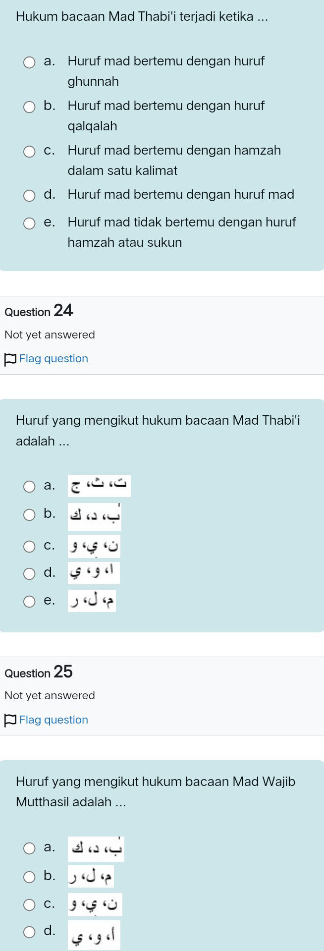 Hukum bacaan Mad Thabi'i terjadi ketika ... | StudyX