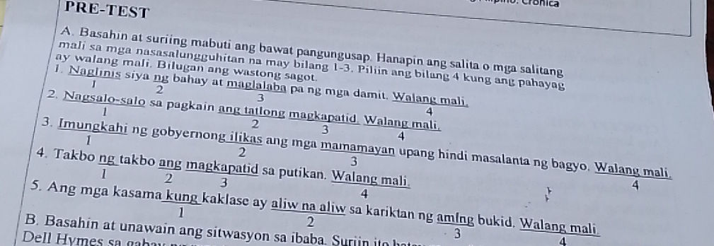 A. Basahin at suriing mabuti ang bawat | StudyX