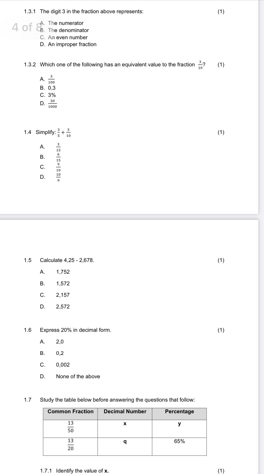 1.3.1 The digit 3 in the fraction above | StudyX