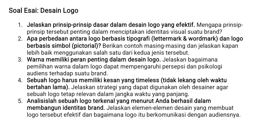 Soal Esai: Desain Logo 1. Jelaskan