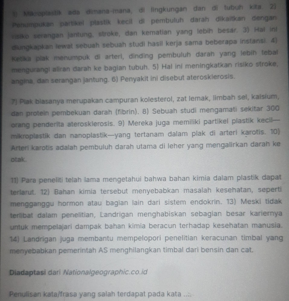 Penulisan kata/frasa yang salah terdapat | StudyX