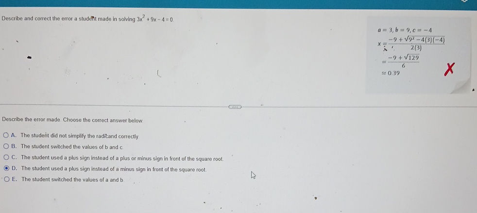 Describe and correct the error a student | StudyX