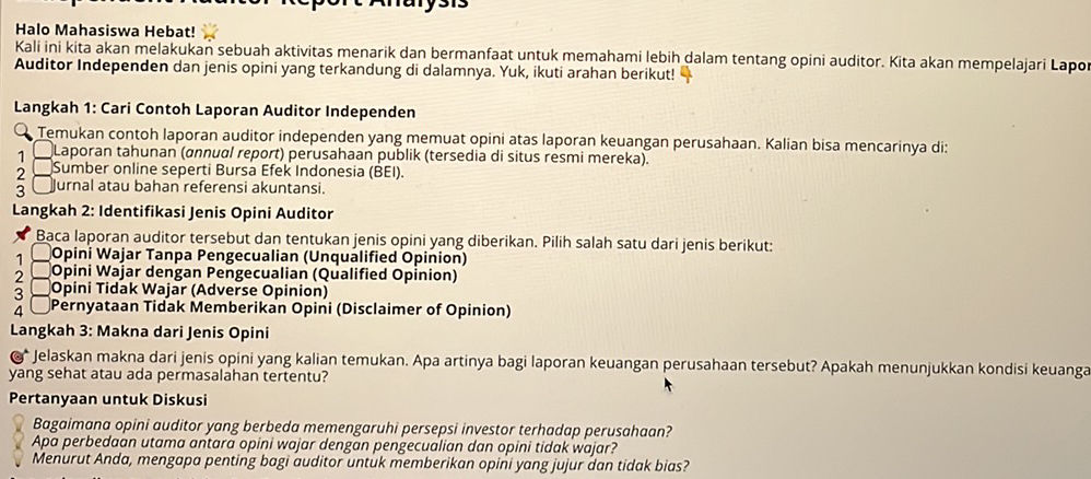 Langkah 1: Cari Contoh Laporan Auditor | StudyX