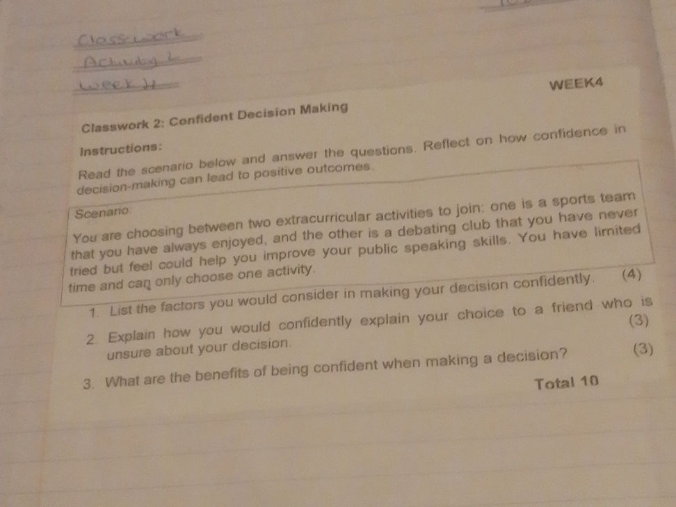 Classwork 2: Confident Decision Making | StudyX