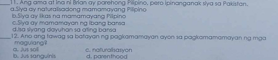 11. Ang ama at ina ni Brian ay parehong | StudyX