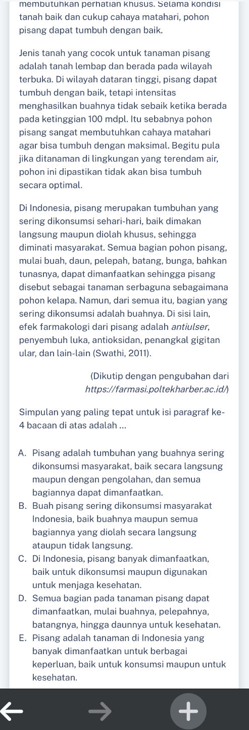 Simpulan yang paling tepat untuk isi | StudyX