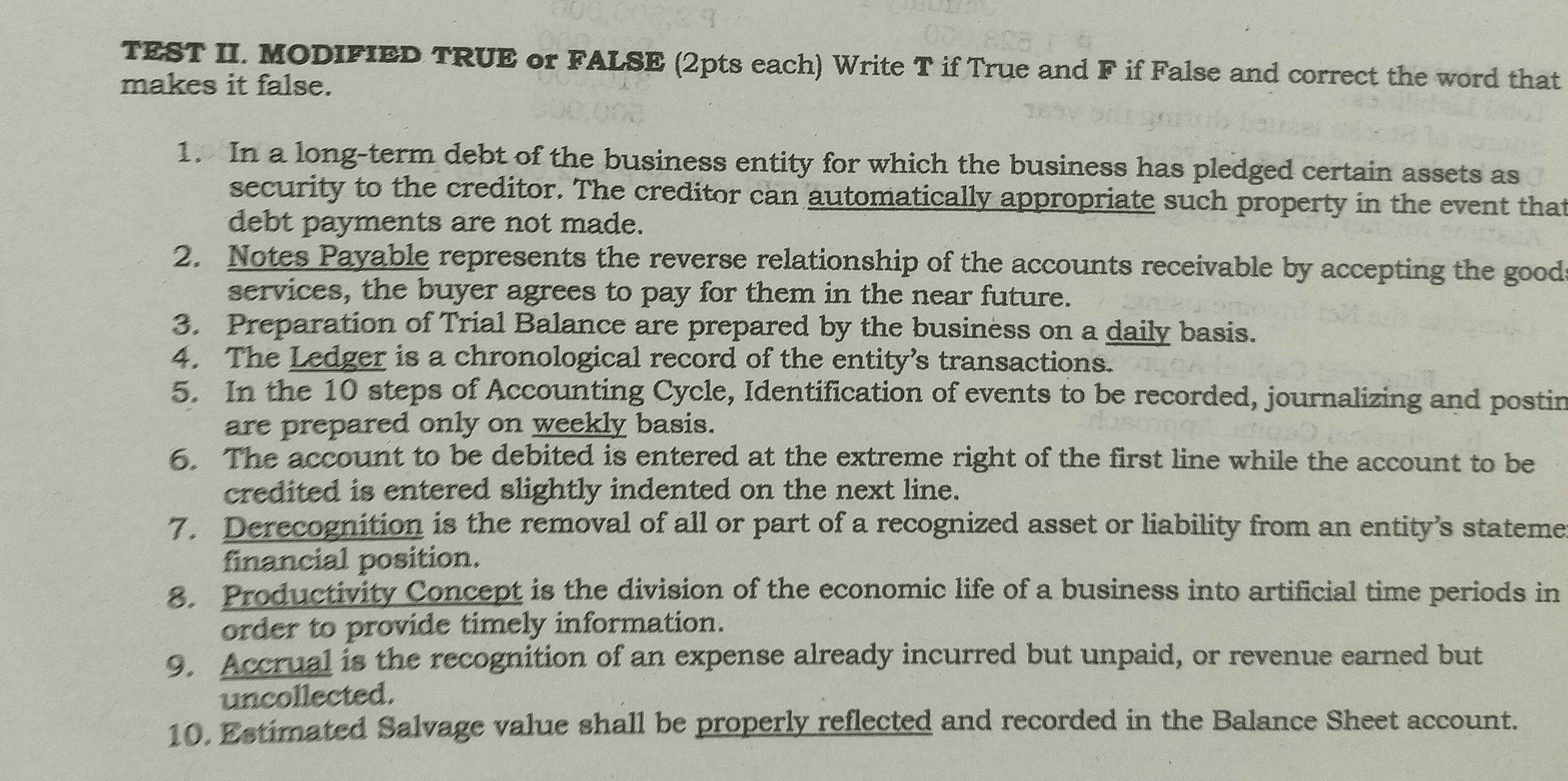 TEST II. MODIFIED TRUE or FALSE (2pts each) | StudyX
