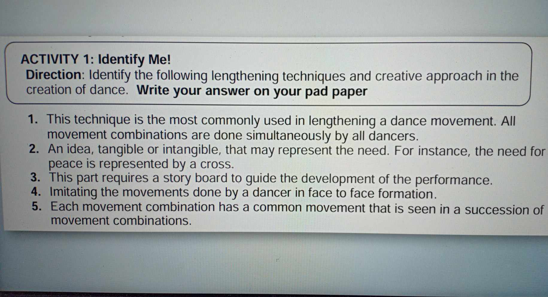 ACTIVITY 1: Identify Me! Direction: Identify | StudyX