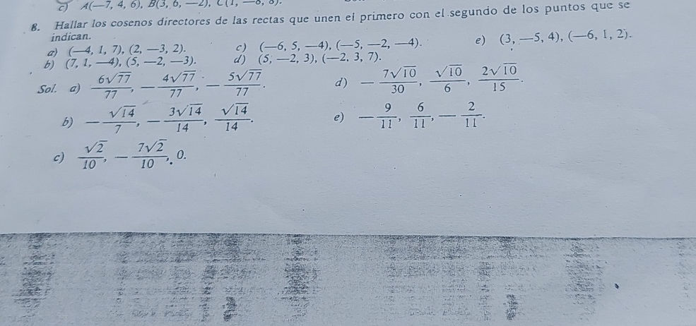 8. Hallar los cosenos directores de las | StudyX