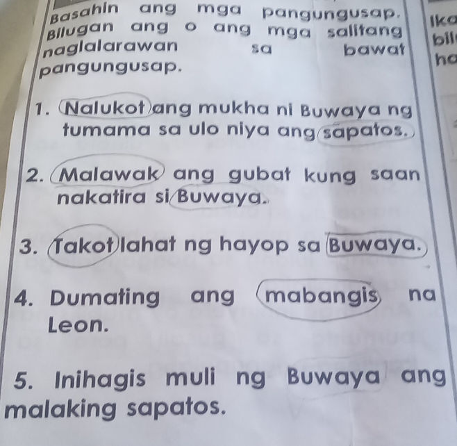 Basahin ang mga pangungusap. Bilugan ang mga | StudyX