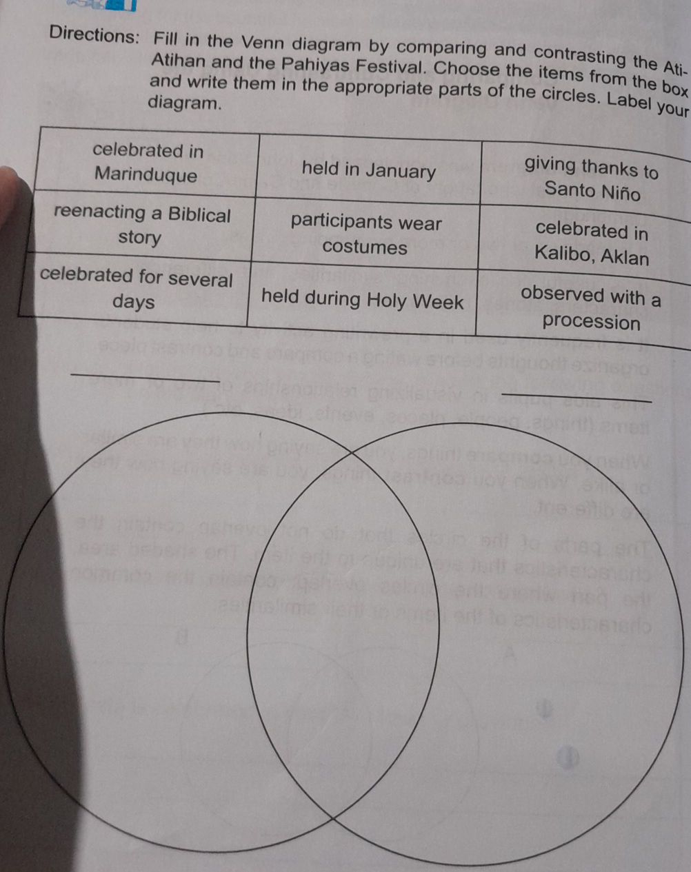 Directions: Fill in the Venn diagram by | StudyX