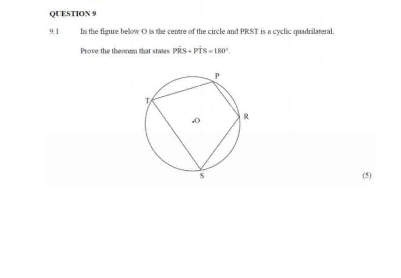 9. 1 In the figure below O is the centre of | StudyX