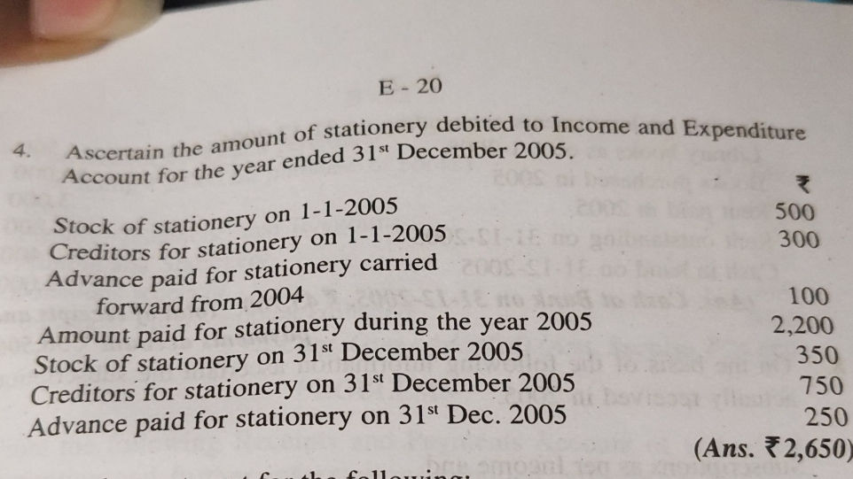4. Ascertain the amount of stationery | StudyX