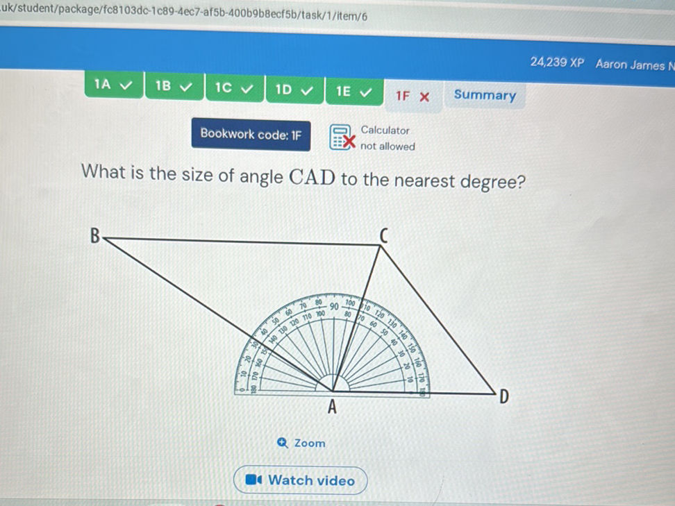 What is the size of angle CAD to the nearest | StudyX