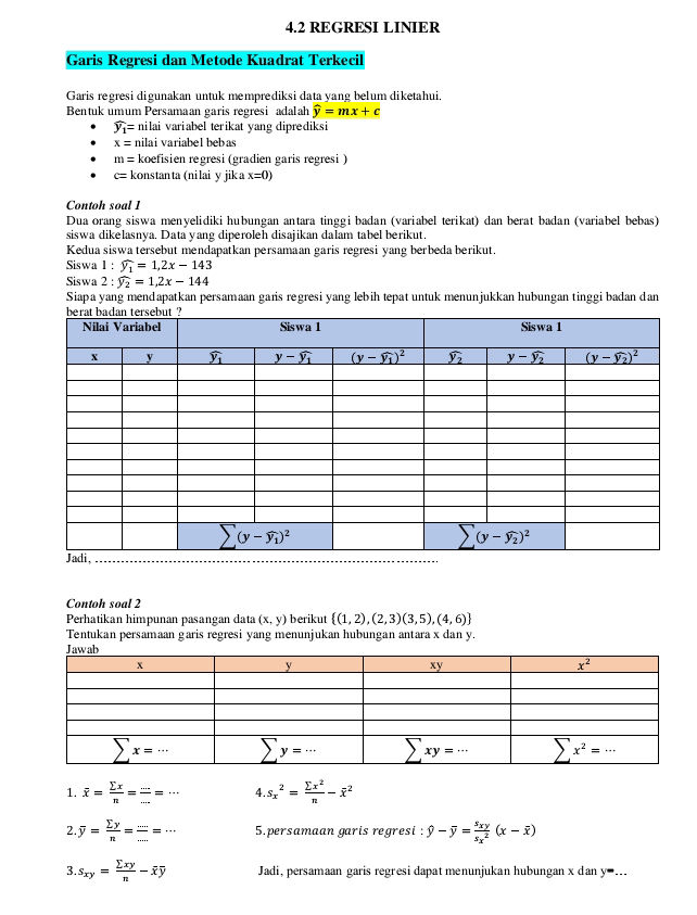 4.2 REGRESI LINIER Garis Regresi dan Metode | StudyX