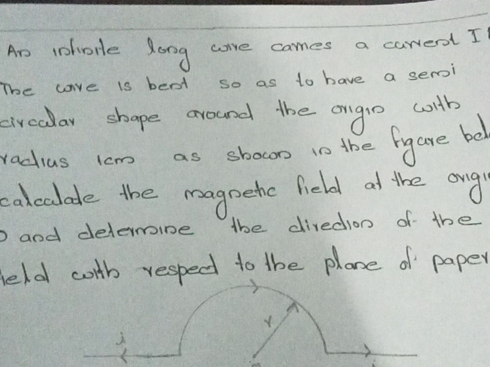 An infinite long wire comes a current I. The | StudyX