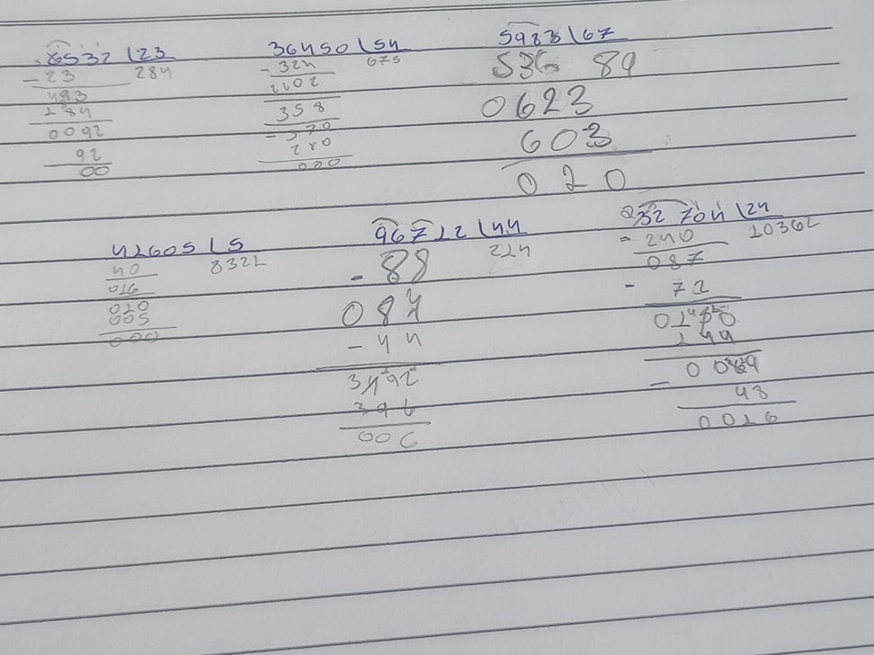 The image contains several long division | StudyX