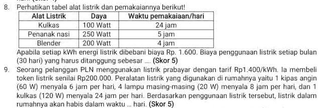 8. Perhatikan tabel alat listrik dan | StudyX