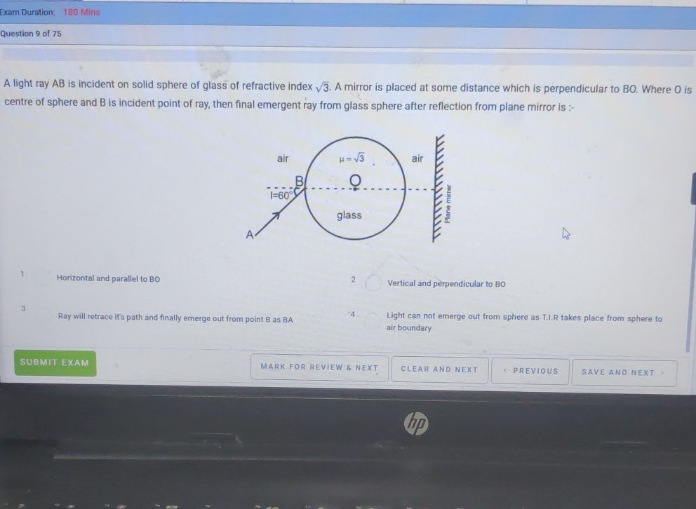 A light ray AB is incident on solid sphere | StudyX