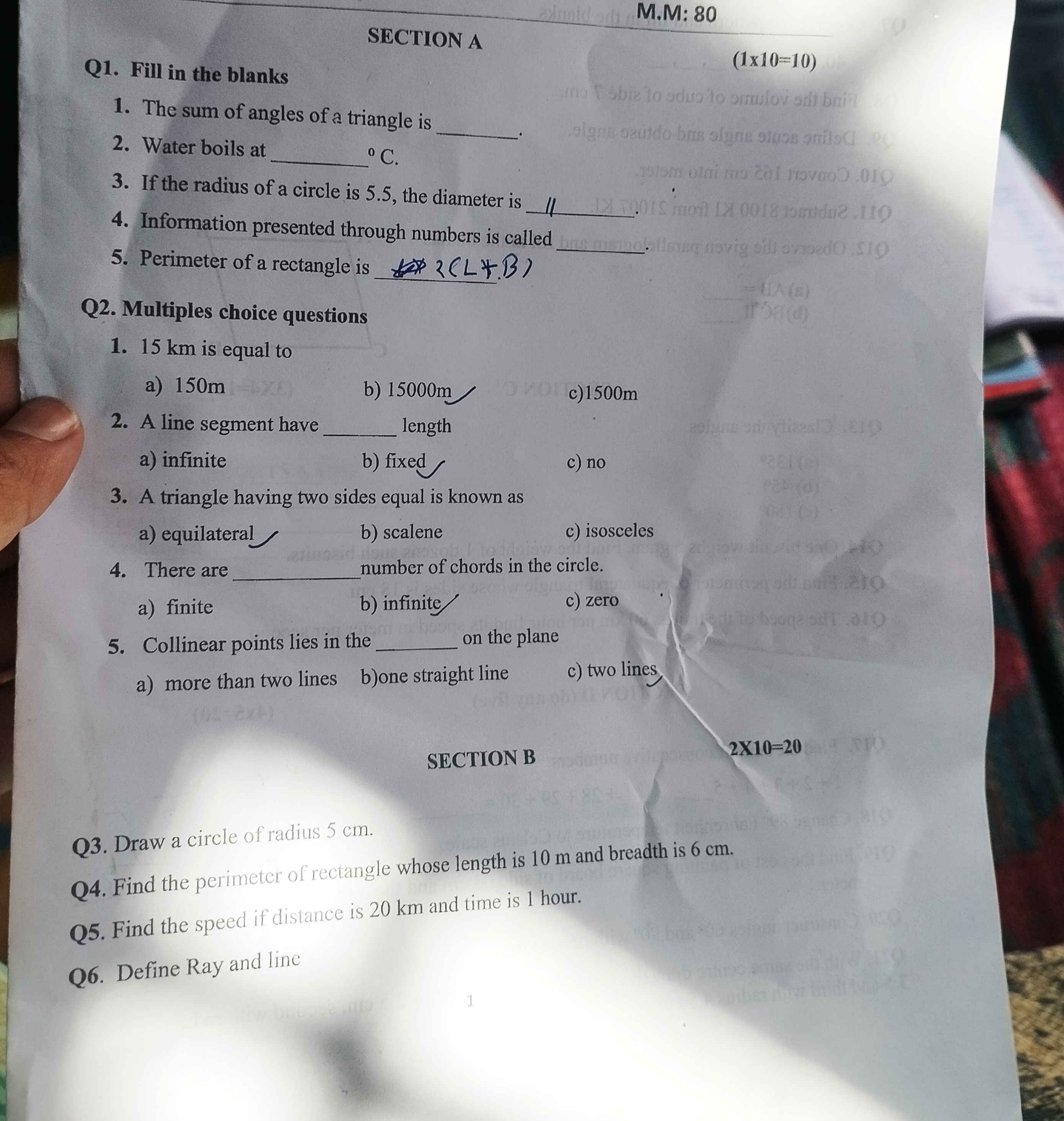 Q1. Fill in the blanks 1. The sum of angles | StudyX