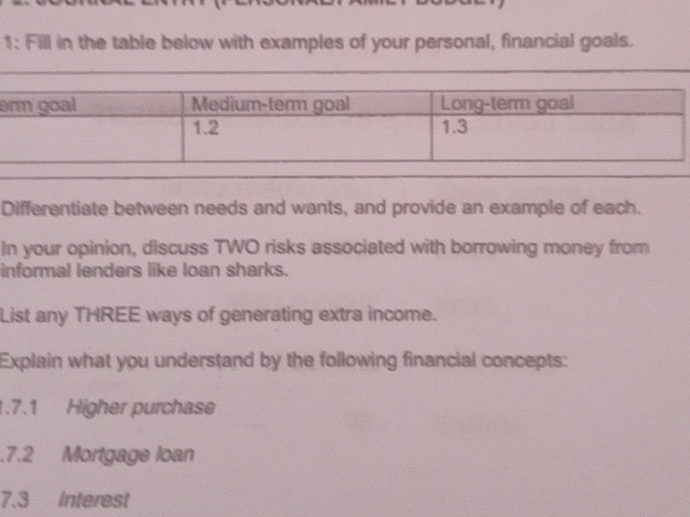 1: Fill in the table below with examples of | StudyX