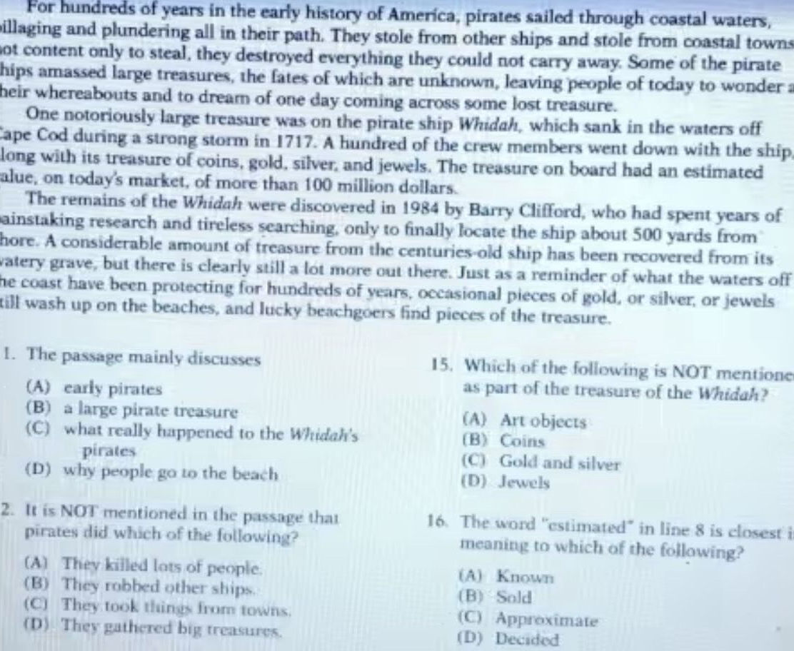 1. The passage mainly discusses (A) early | StudyX