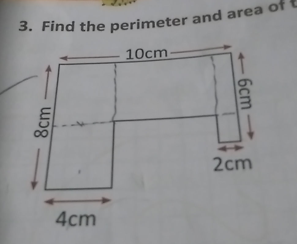 3. Find the perimeter and area of the shape. | StudyX