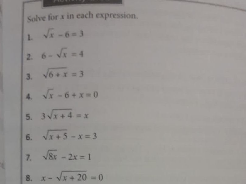 Solve for x in each expression. 1. $ {x} - | StudyX