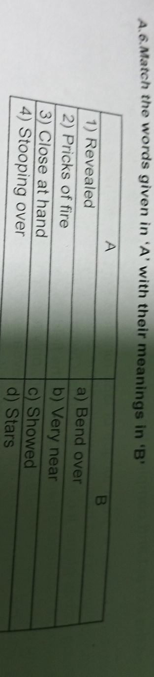 A.6. Match the words given in 'A' with their | StudyX