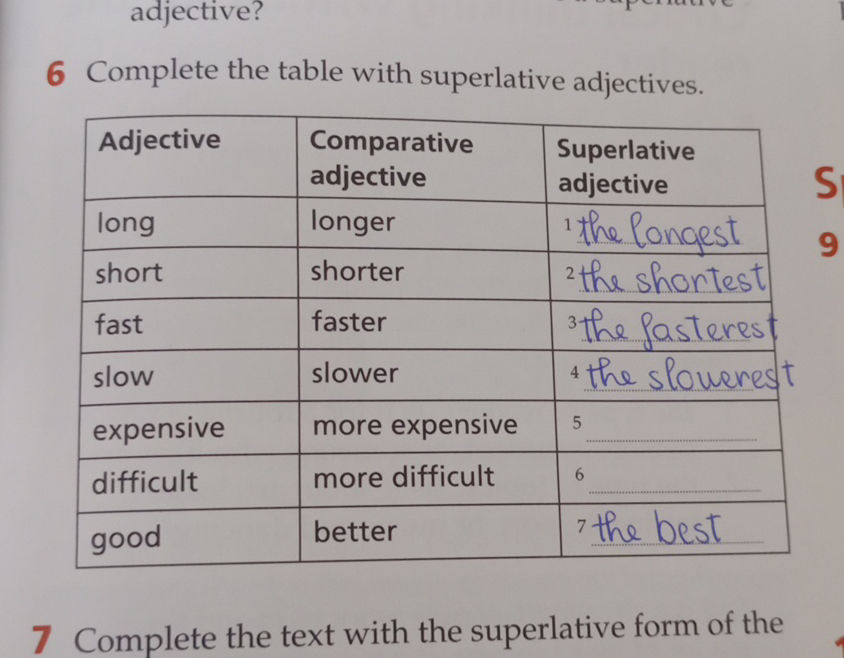 Complete the table with superlative | StudyX