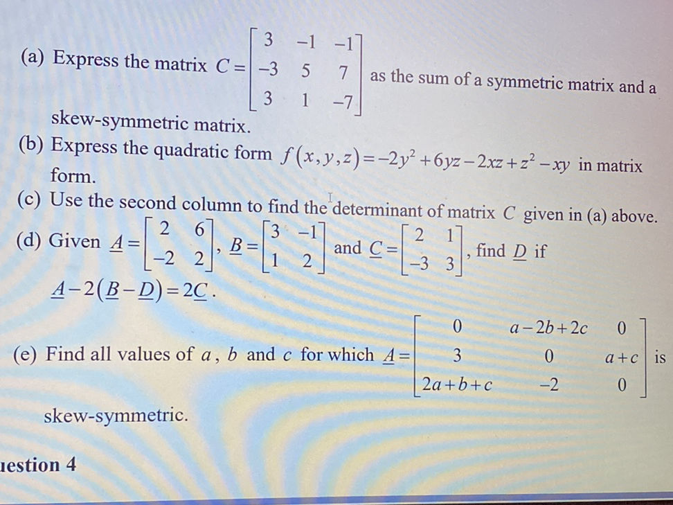 (a) Express the matrix $C = 3 -1 -1 \ | StudyX