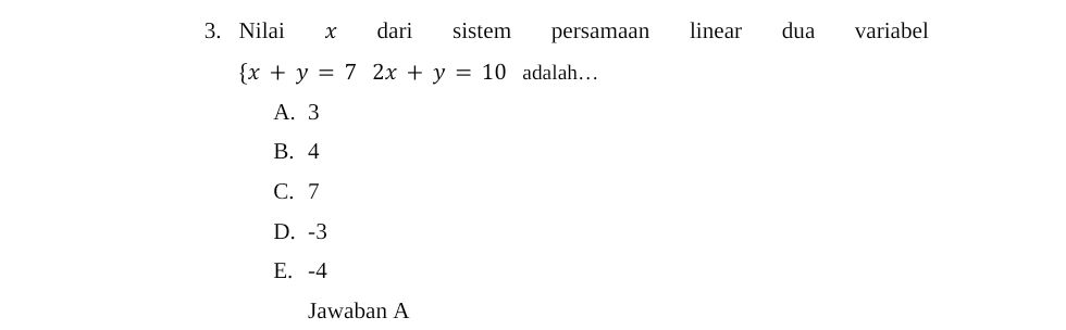 3. Nilai $x$ dari sistem persamaan linear | StudyX