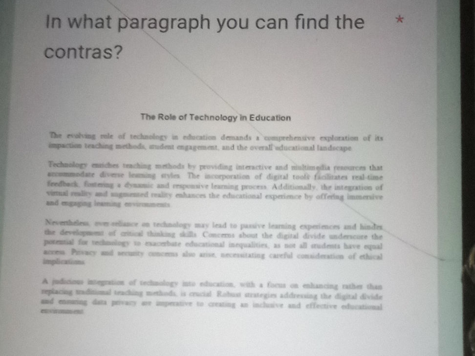 In what paragraph you can find the contras? | StudyX