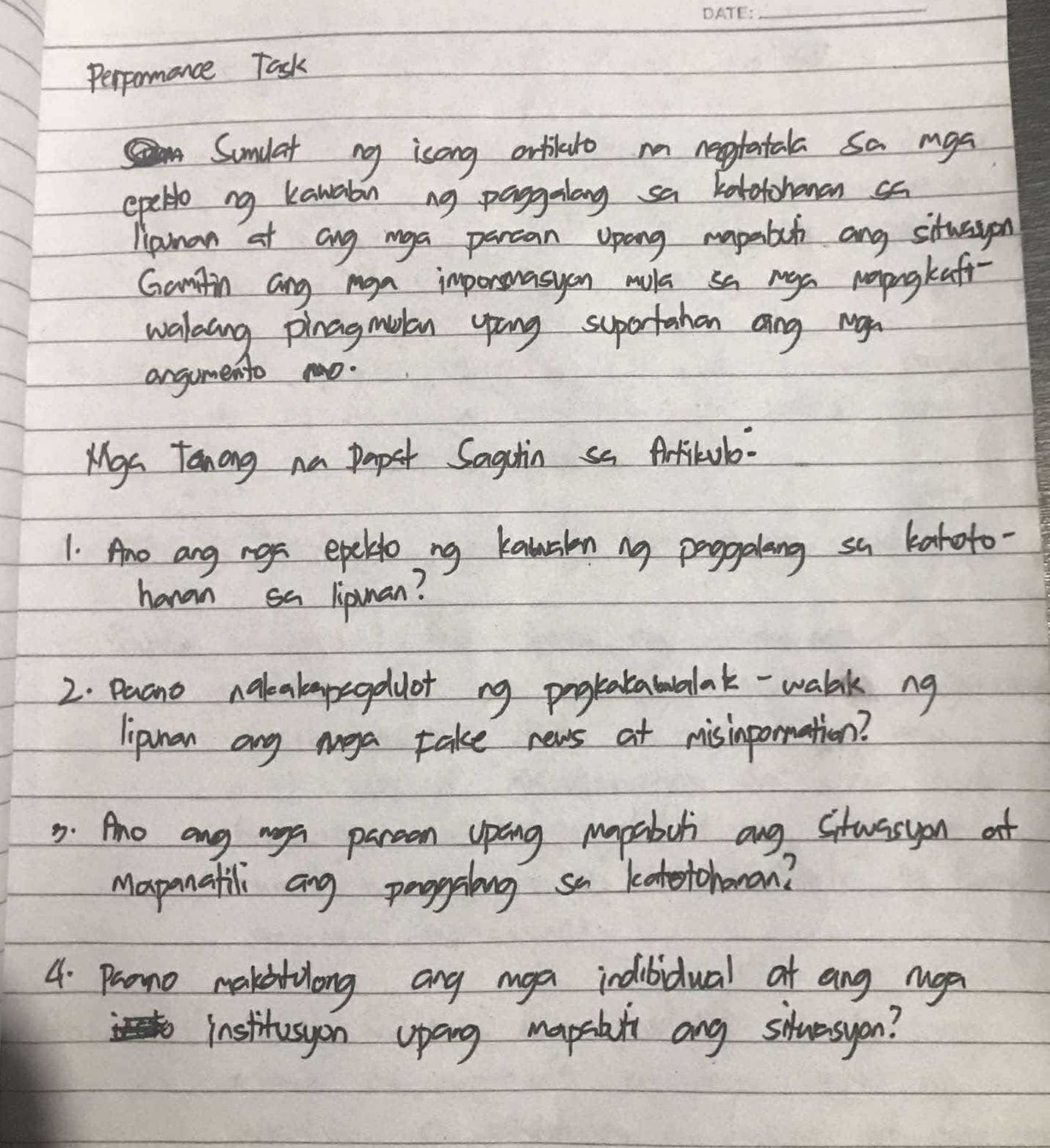 Sumulat ng isang artikulo na nagtatala sa | StudyX