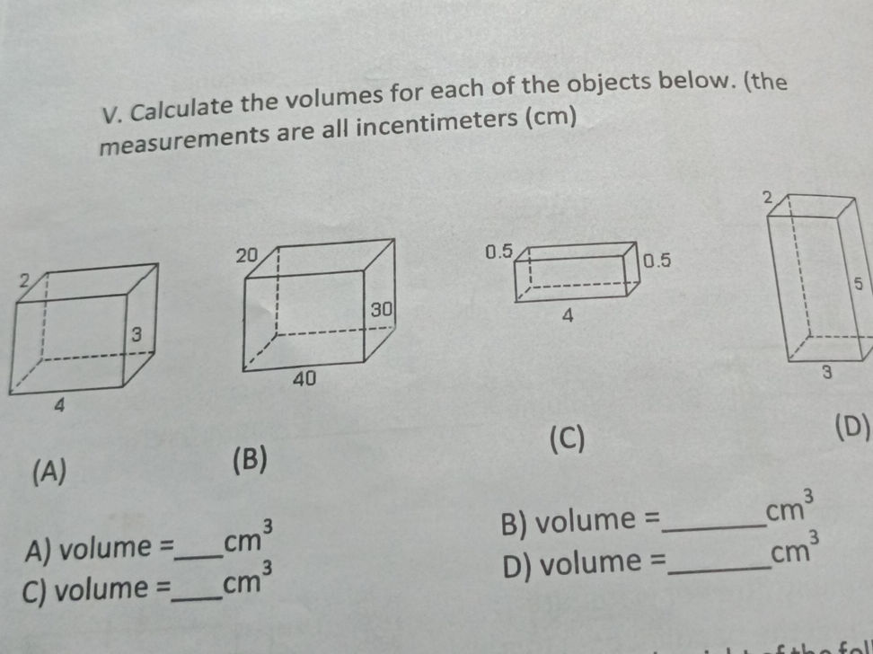 V. Calculate the volumes for each of the | StudyX